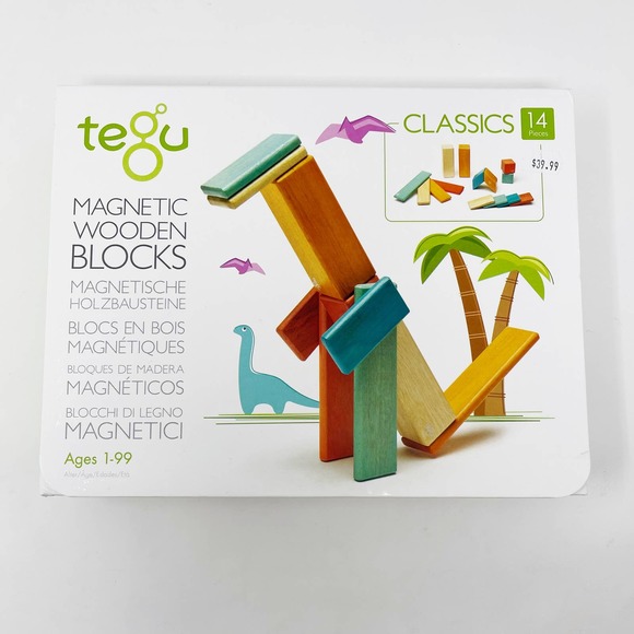 Tegu | Toys | New Tegu 4 Piece Magnetic Wooden Blocks Dinosaur Set ...